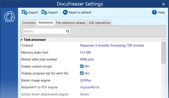 DocuFreezer Advanced Settings